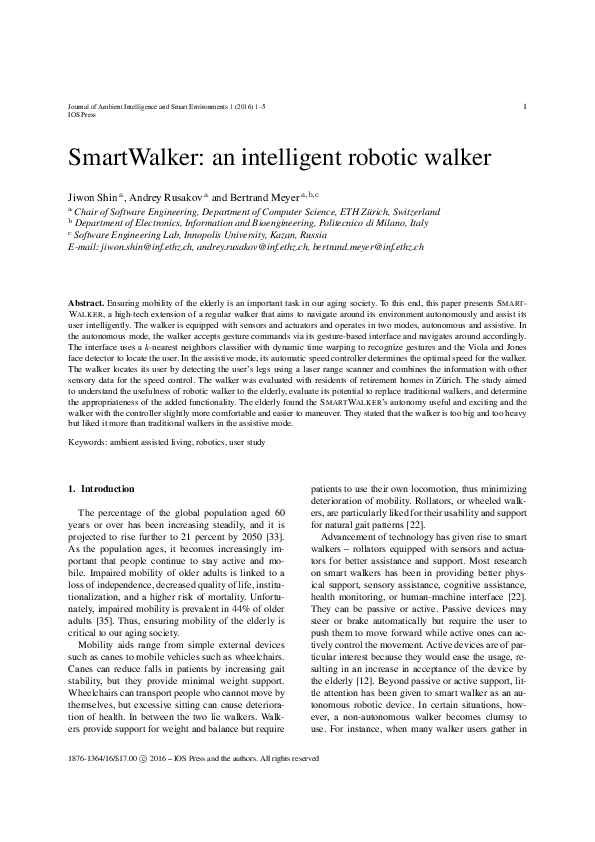 (PDF) SmartWalker: An intelligent robotic walker