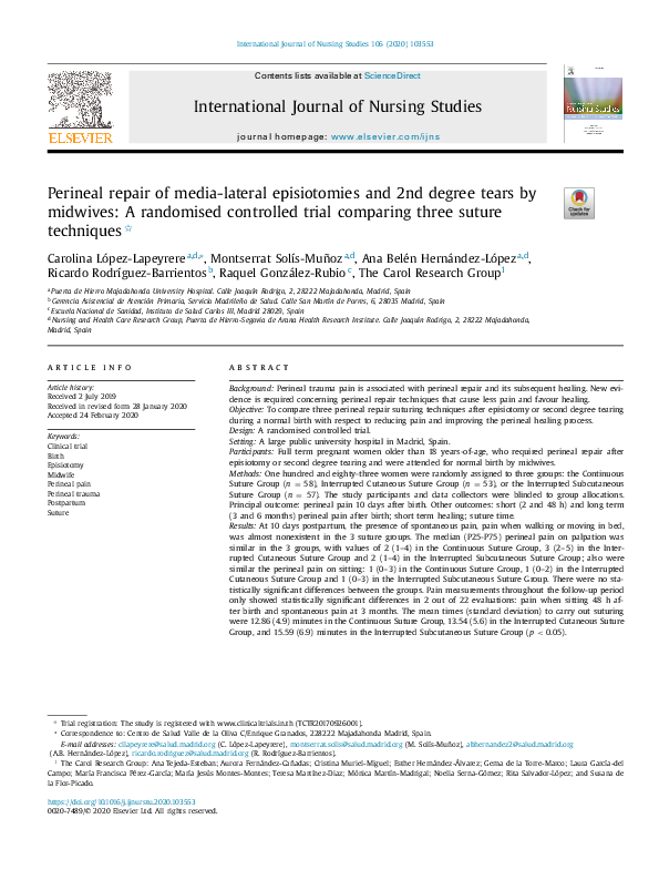 (PDF) Perineal repair of media-lateral episiotomies and 2nd degree ...