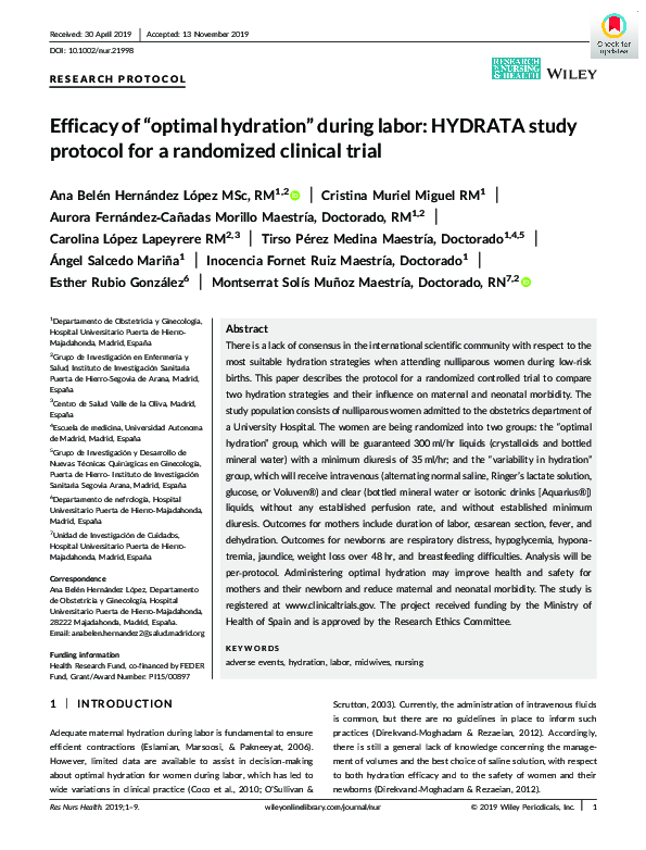 (PDF) Efficacy of “optimal hydration” during labor: HYDRATA study ...