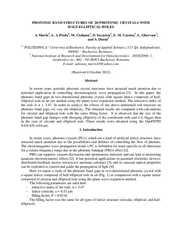 (PDF) Photonic band structures of 2d photonic crystals with half-elliptical holes