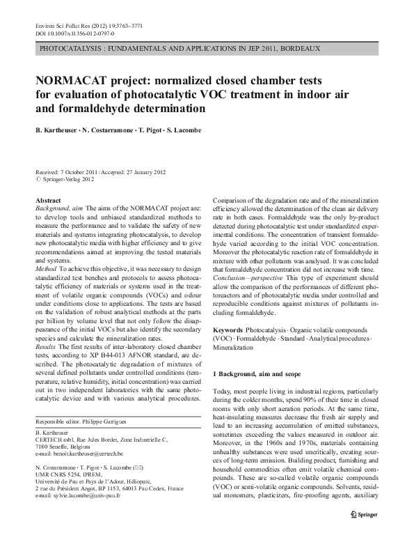 (PDF) NORMACAT project: normalized closed chamber tests for evaluation ...