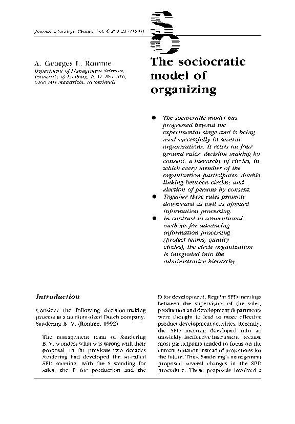 (PDF) The sociocratic model of organizing