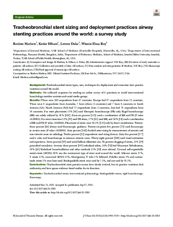 (PDF) Tracheobronchial stent sizing and deployment practices airway ...