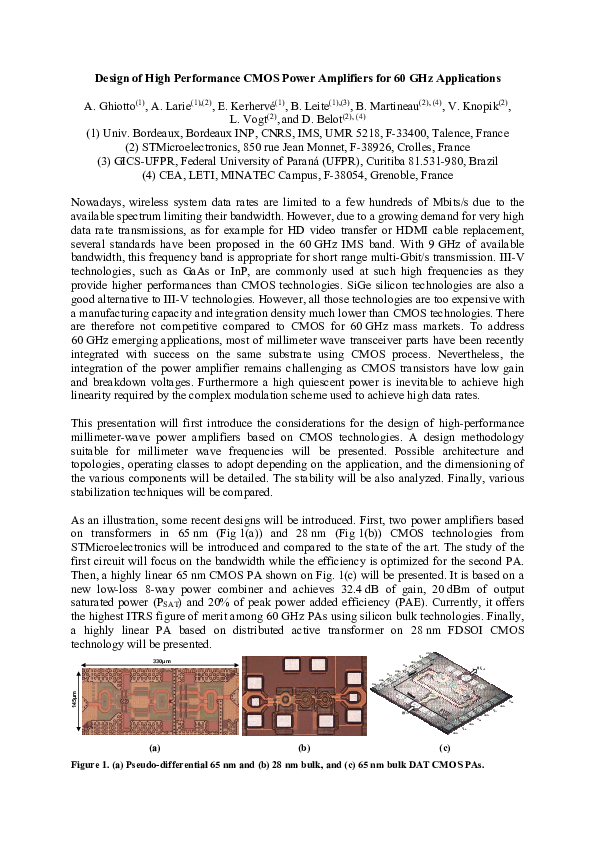 (PDF) Design of high performance CMOS power amplifiers for 60 GHz ...