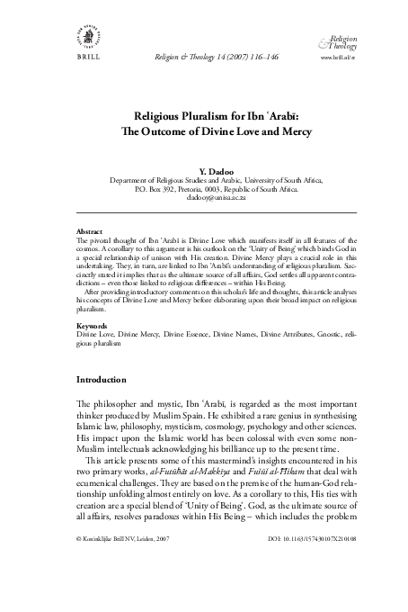 (PDF) Religious Pluralism for Ibn Arabī:The Outcome of Divine Love and ...