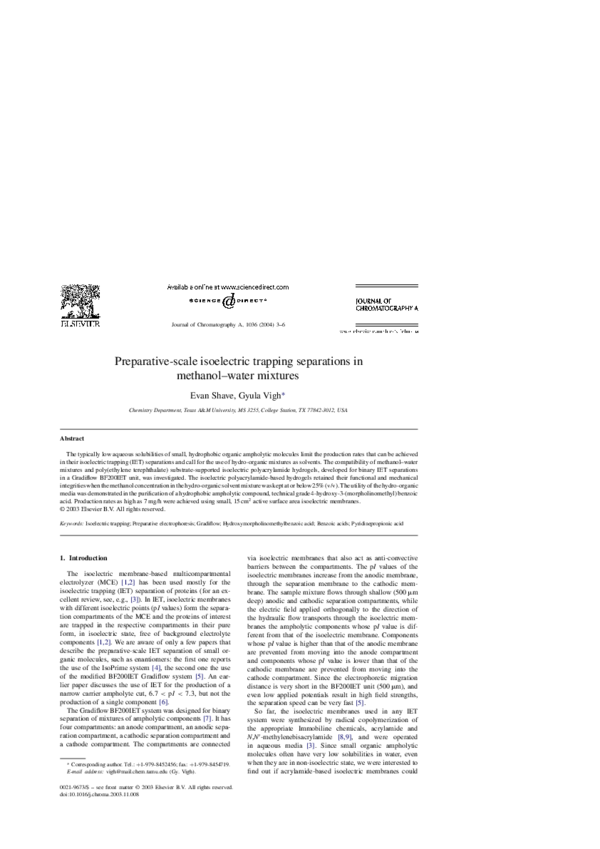 (PDF) Preparative-scale isoelectric trapping separations in methanol ...