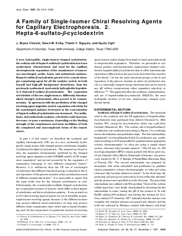 (PDF) A Family of Single-Isomer Chiral Resolving Agents for Capillary ...