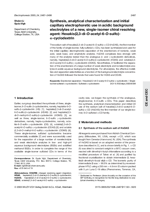 (PDF) Synthesis, analytical characterization and initial capillary ...