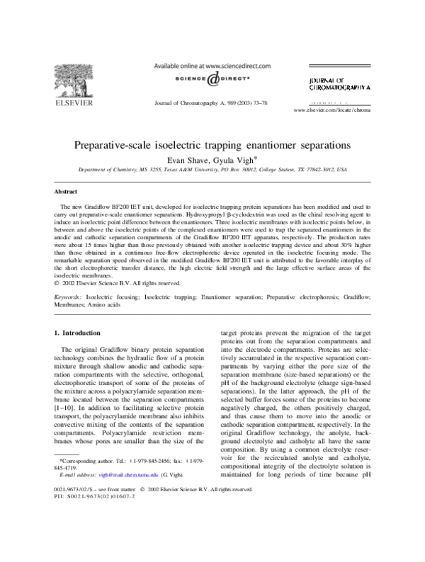 (PDF) Preparative-scale isoelectric trapping enantiomer separations