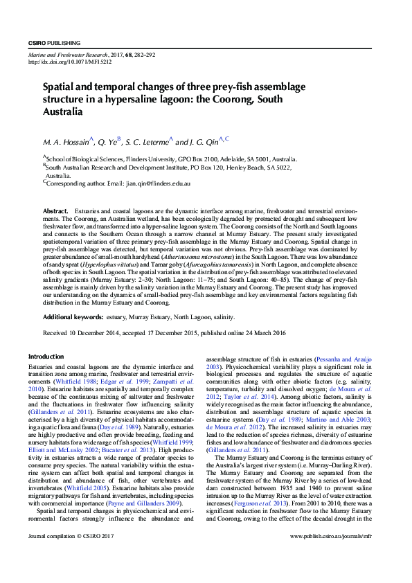 (PDF) Spatial and temporal changes of three prey-fish assemblage structure in a hypersaline ...