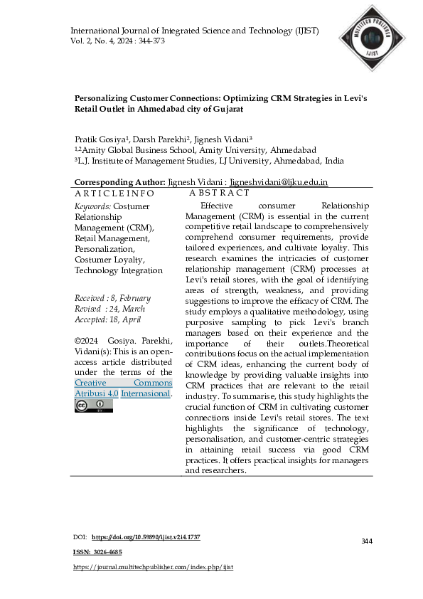 (PDF) Personalizing Customer Connections: Optimizing CRM Strategies in Levi's Retail Outlet in ...