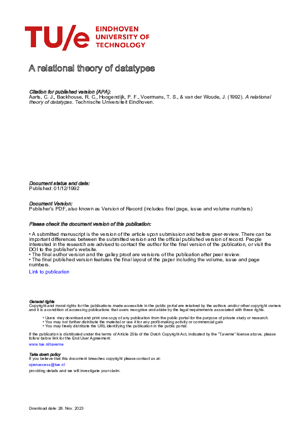 (PDF) A relational theory of datatypes