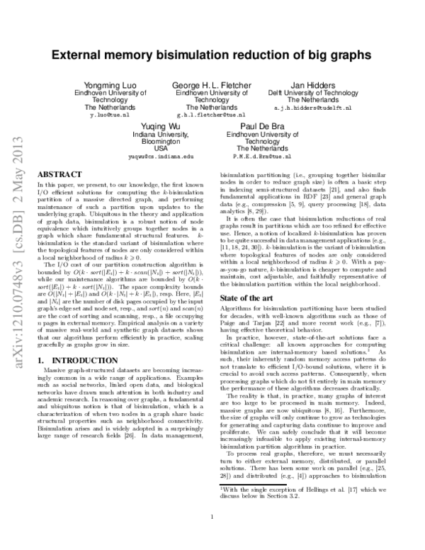 (PDF) External memory bisimulation reduction of big graphs