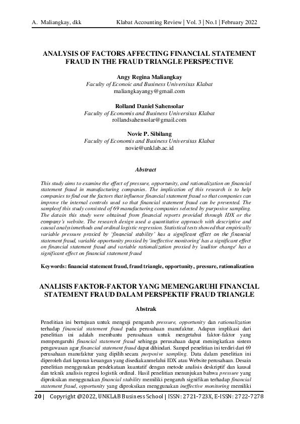(PDF) Analisis Faktor-Faktor Yang Memengaruhi Financial Statement Fraud Dalam Perspektif Fraud ...
