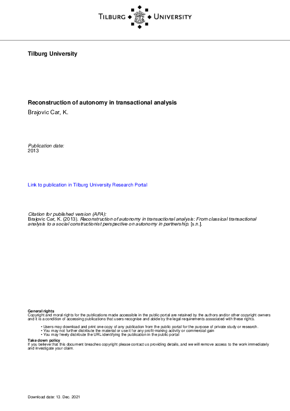 (PDF) Reconstruction of autonomy in transactional analysis : From ...