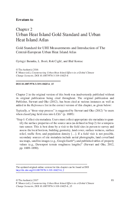 (PDF) Erratum to: Chapter 2 Urban Heat Island Gold Standard and Urban Heat Island Atlas
