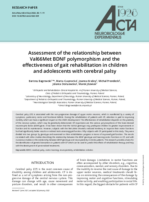 (PDF) Assessment of the relationship between Val66Met BDNF polymorphism ...