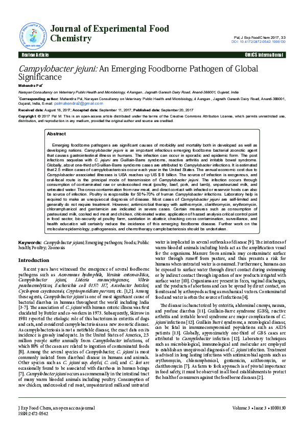 (PDF) Campylobacter jejuni: An Emerging Foodborne Pathogen of Global ...
