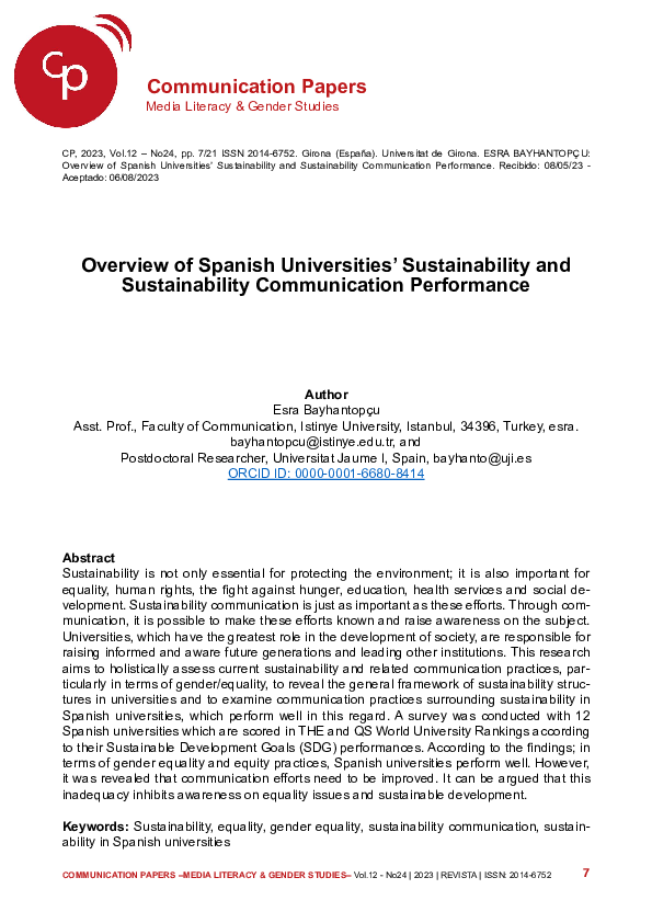 (PDF) [Artículo] Overview of Spanish Universities’ Sustainability and Sustainability ...