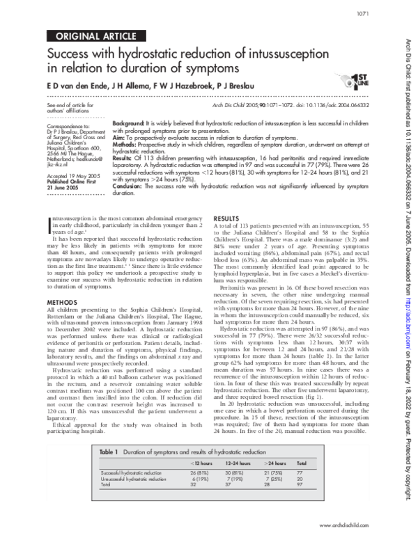 (PDF) Success with hydrostatic reduction of intussusception in relation ...