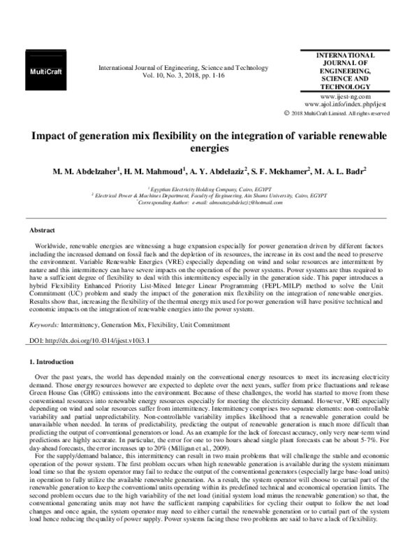 (PDF) Impact of generation mix flexibility on the integration of variable renewable energies ...