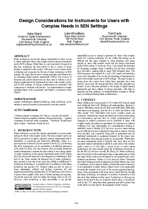 (PDF) Design Considerations For Instruments For Users With Complex ...