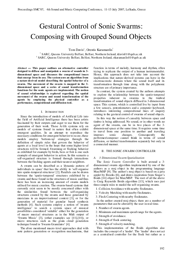 (PDF) Gestural Control Of Sonic Swarms: Composing With Grouped Sound ...