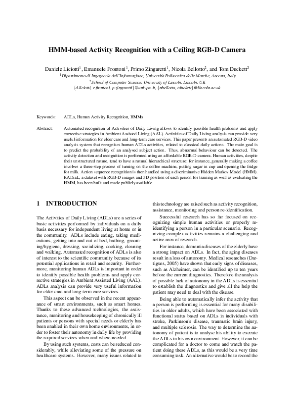 (PDF) HMM-based Activity Recognition with a Ceiling RGB-D Camera