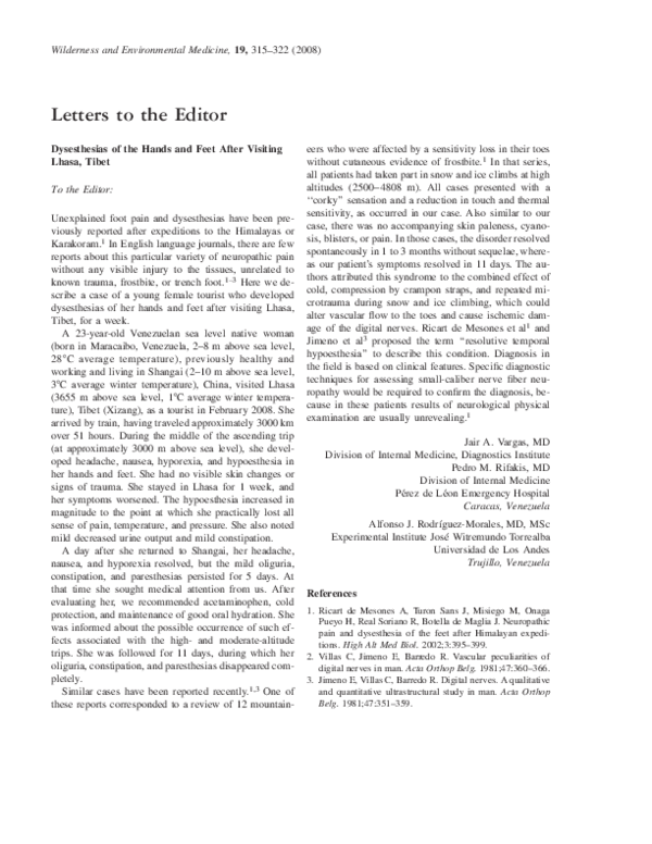 (PDF) Dysesthesias of the Hands and Feet After Visiting Lhasa, Tibet
