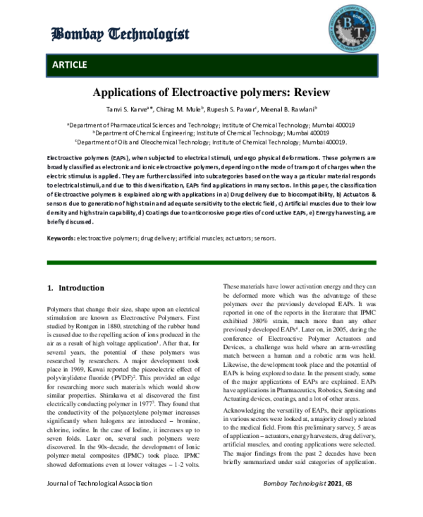 (PDF) Applications of Electroactive Polymers: Review