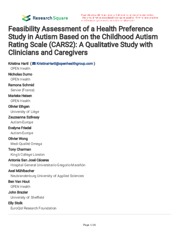 (PDF) Feasibility Assessment of a Health Preference Study in Autism ...