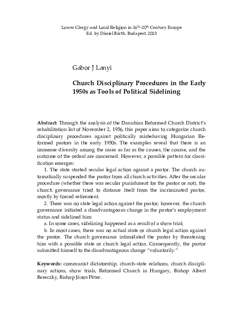 (PDF) Church Disciplinary Procedures in the Early 1950s as Tools of ...
