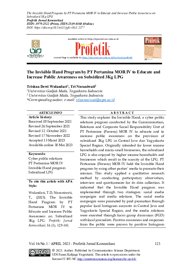 (PDF) The Invisible Hand Program by PT Pertamina MOR IV to Educate and ...
