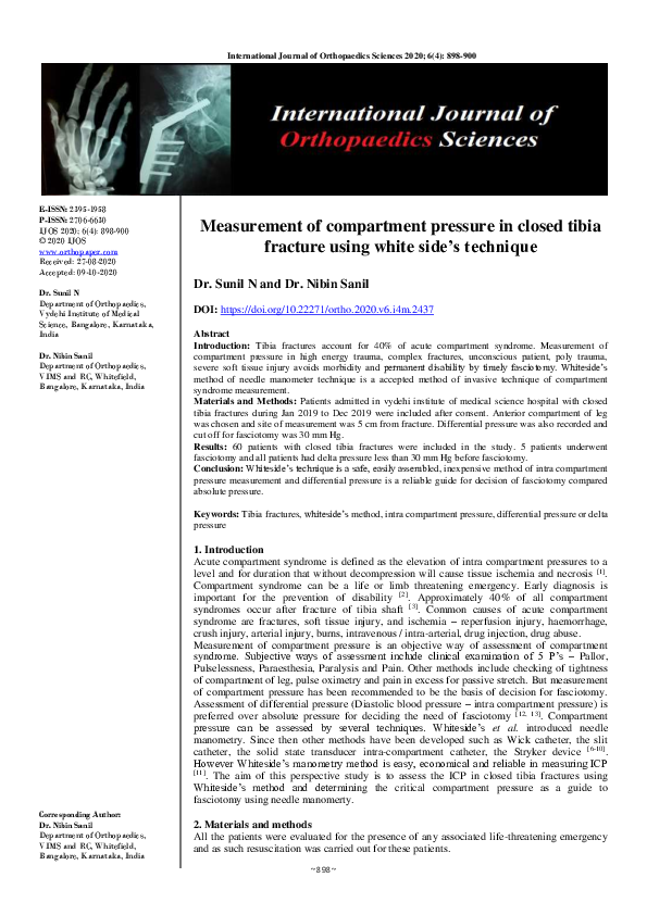 (PDF) Measurement of compartment pressure in closed tibia fracture ...