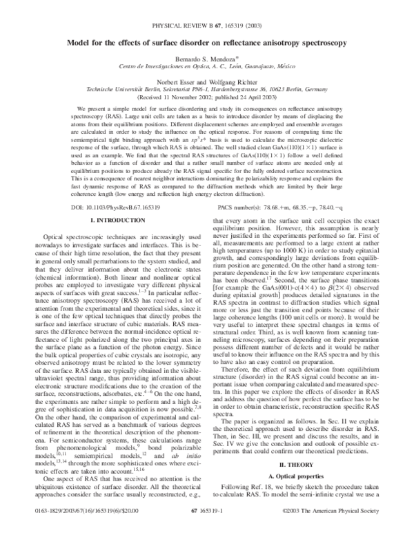 (PDF) Model for the effects of surface disorder on reflectance anisotropy spectroscopy