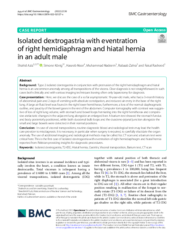 (PDF) Isolated dextrogastria with eventration of right hemidiaphragm ...