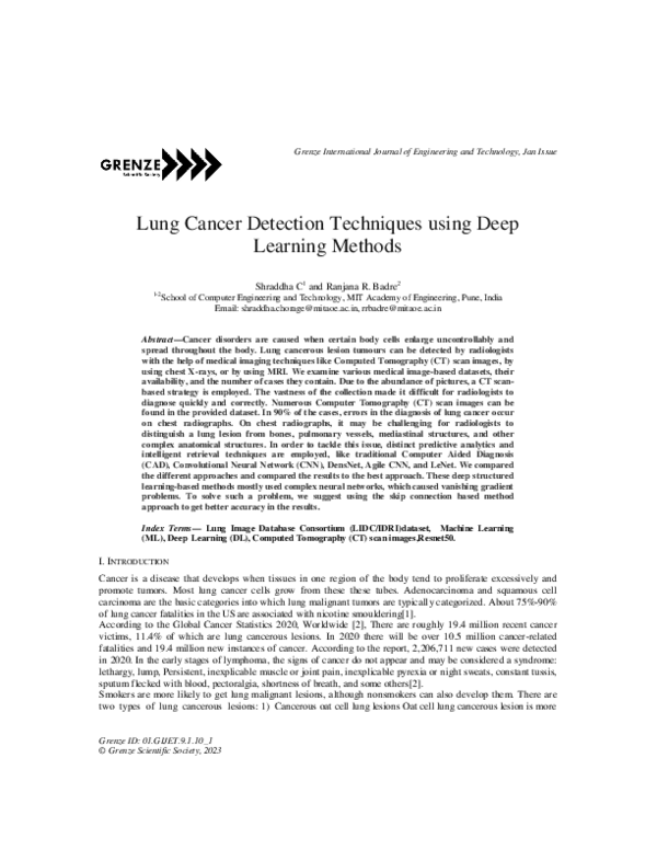 (PDF) Lung Cancer Detection Techniques using Deep Learning Methods