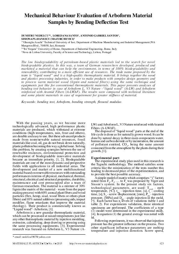 (PDF) Mechanical behaviour evaluation of arboform material samples by ...