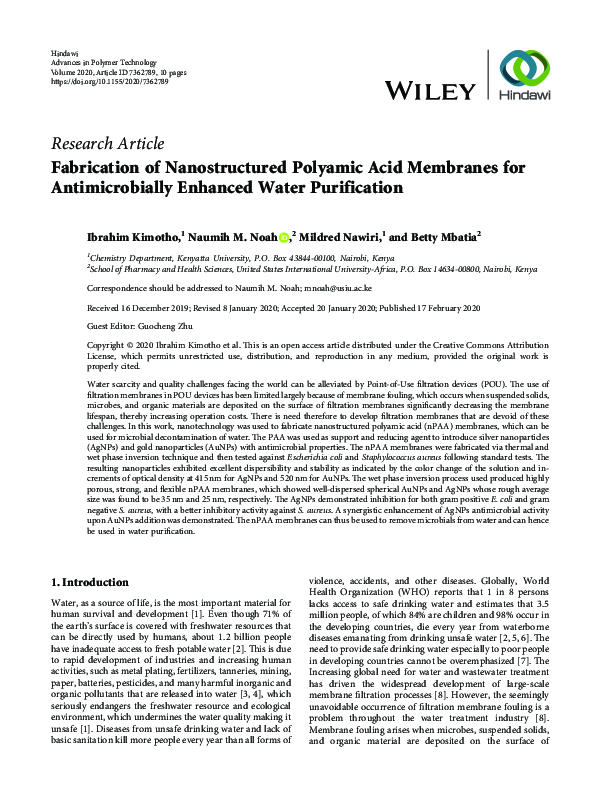 (PDF) Fabrication of Nanostructured Polyamic Acid Membranes for ...