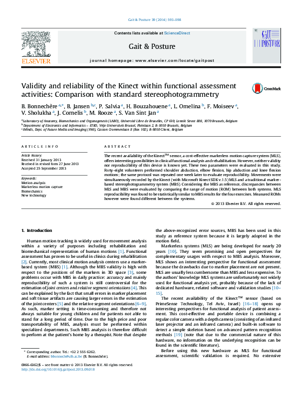 (PDF) Validity and reliability of the Kinect within functional assessment activities: Comparison ...