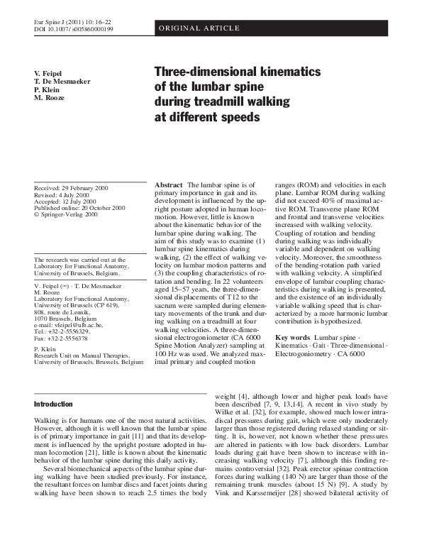 (PDF) Three-dimensional kinematics of the lumbar spine during treadmill ...