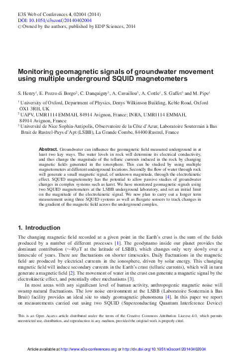 (PDF) Monitoring geomagnetic signals of groundwater movement using ...