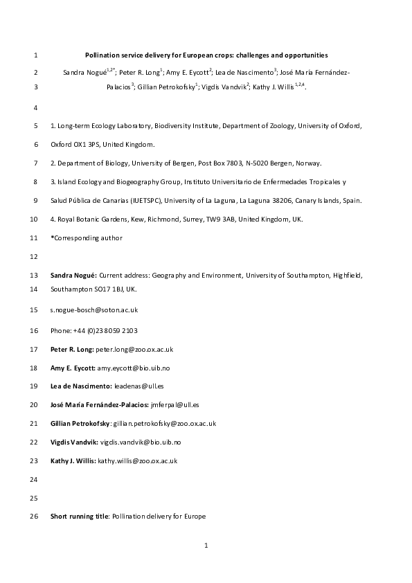 (PDF) Pollination service delivery for European crops: Challenges and ...