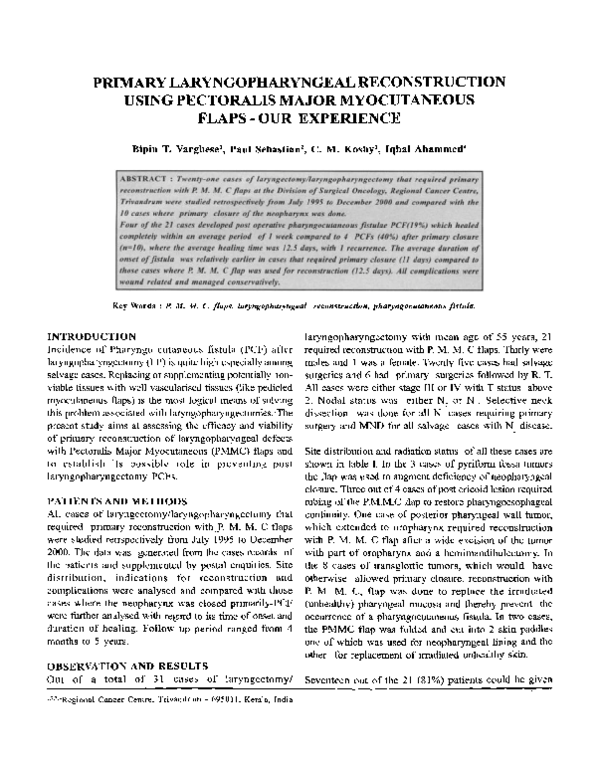 (PDF) Primary laryngopharyngeal reconstruction using pectoralis major ...