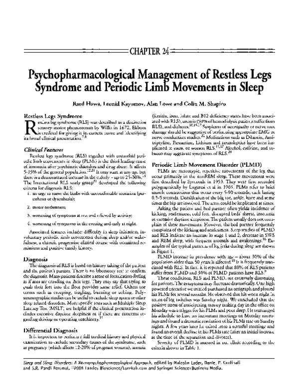 (PDF) Psychopharmacological Management of Restless Legs Syndrome and ...