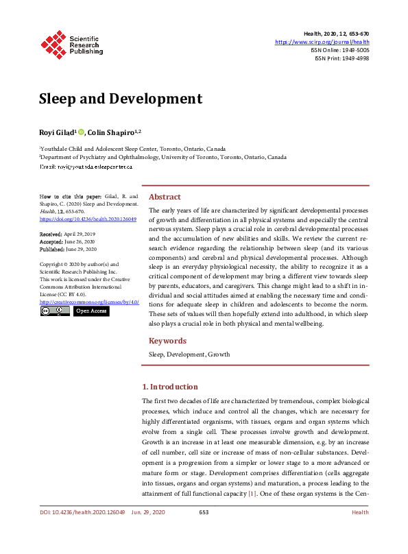 (PDF) Sleep and Development