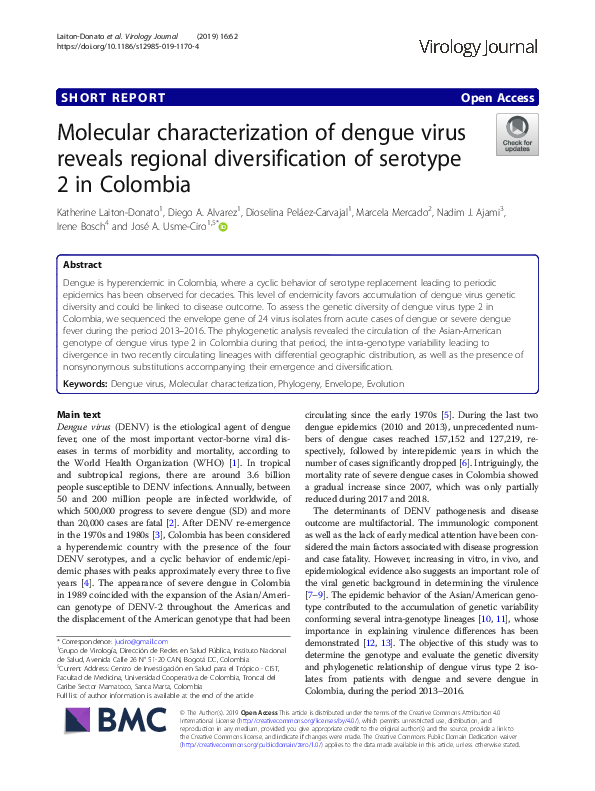 (PDF) Molecular characterization of dengue virus reveals regional ...