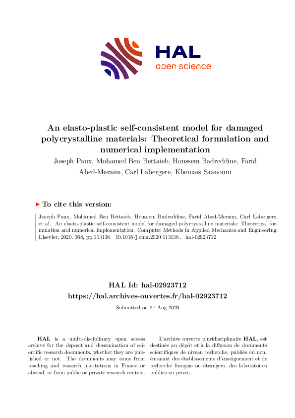 (PDF) An elasto-plastic self-consistent model for damaged ...