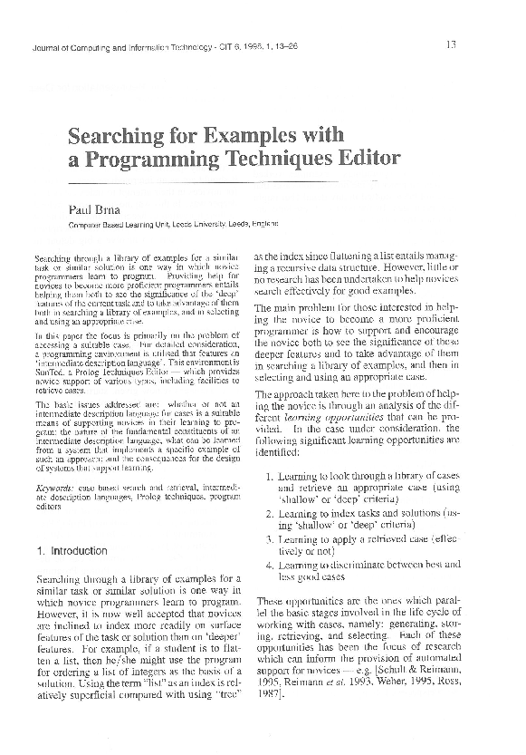 (PDF) Searching for Examples with a Programming Techniques Editor
