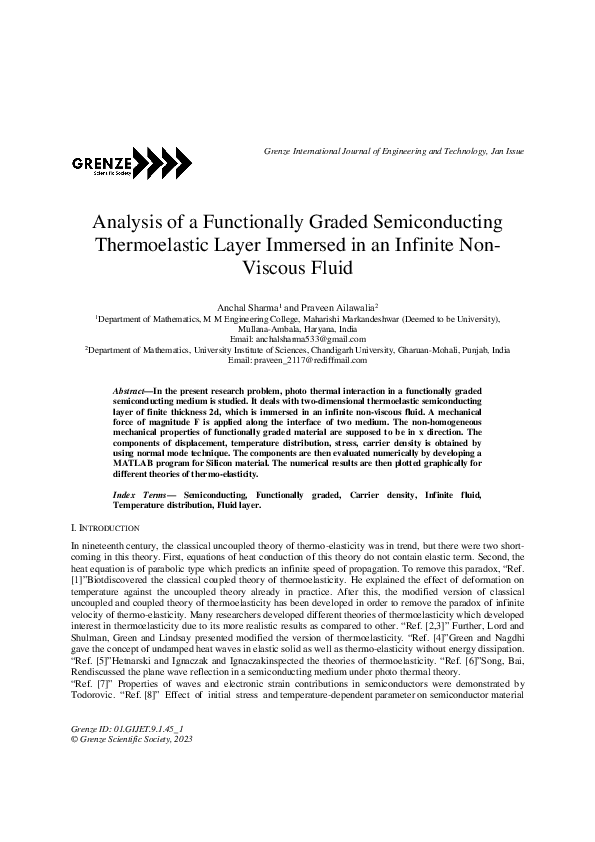 Pdf Analysis Of A Functionally Graded Semiconducting Thermoelastic